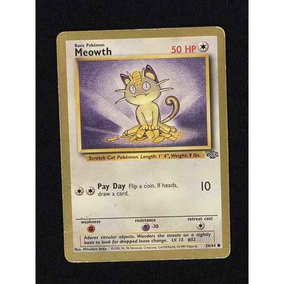 Pokemon | Toys | 995 Pokemon Base Set Meowth 5664 Gold Border Holo Rare ...